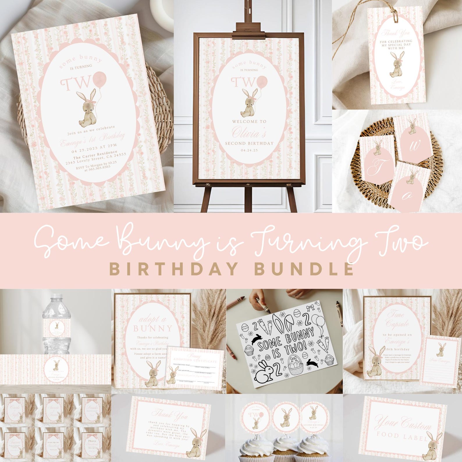Minimalist Bunny Birthday Welcome Sign, Somebunny is Turning Two ...