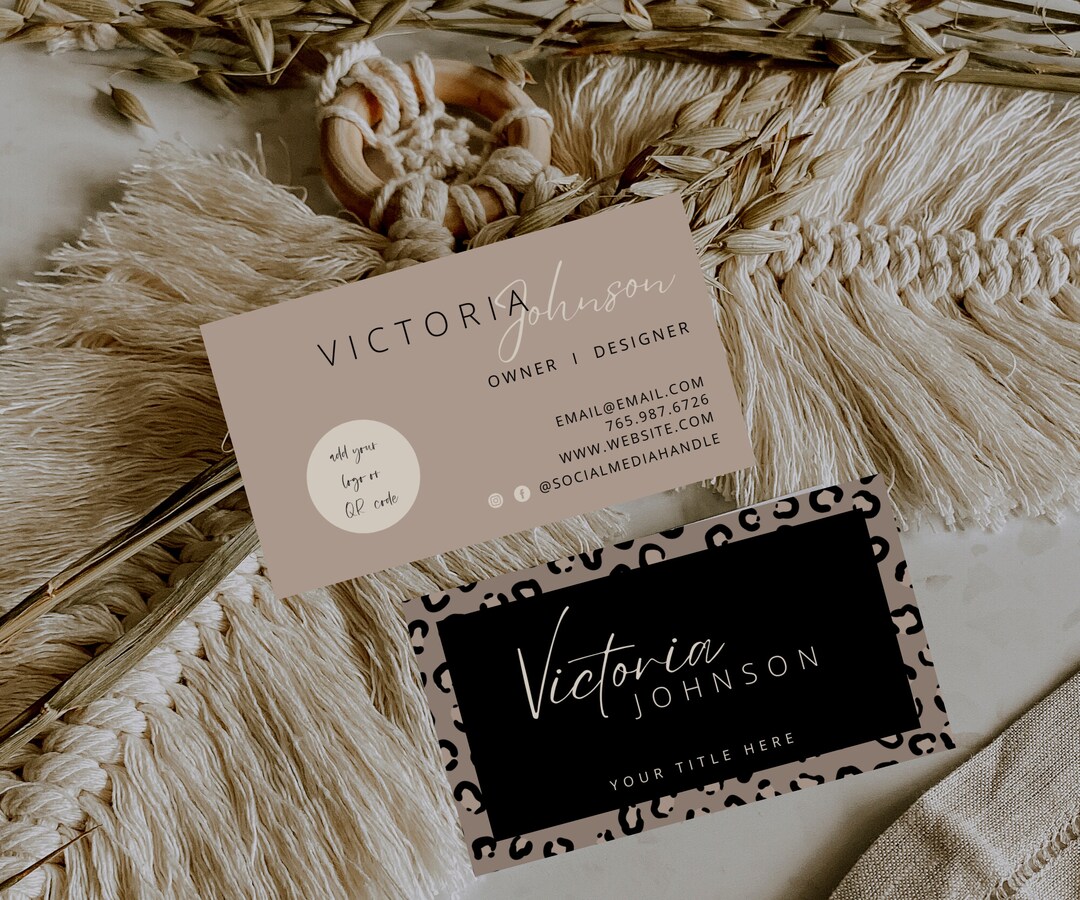 Leopard Business Card Template, Printable Business Card Design, DIY ...