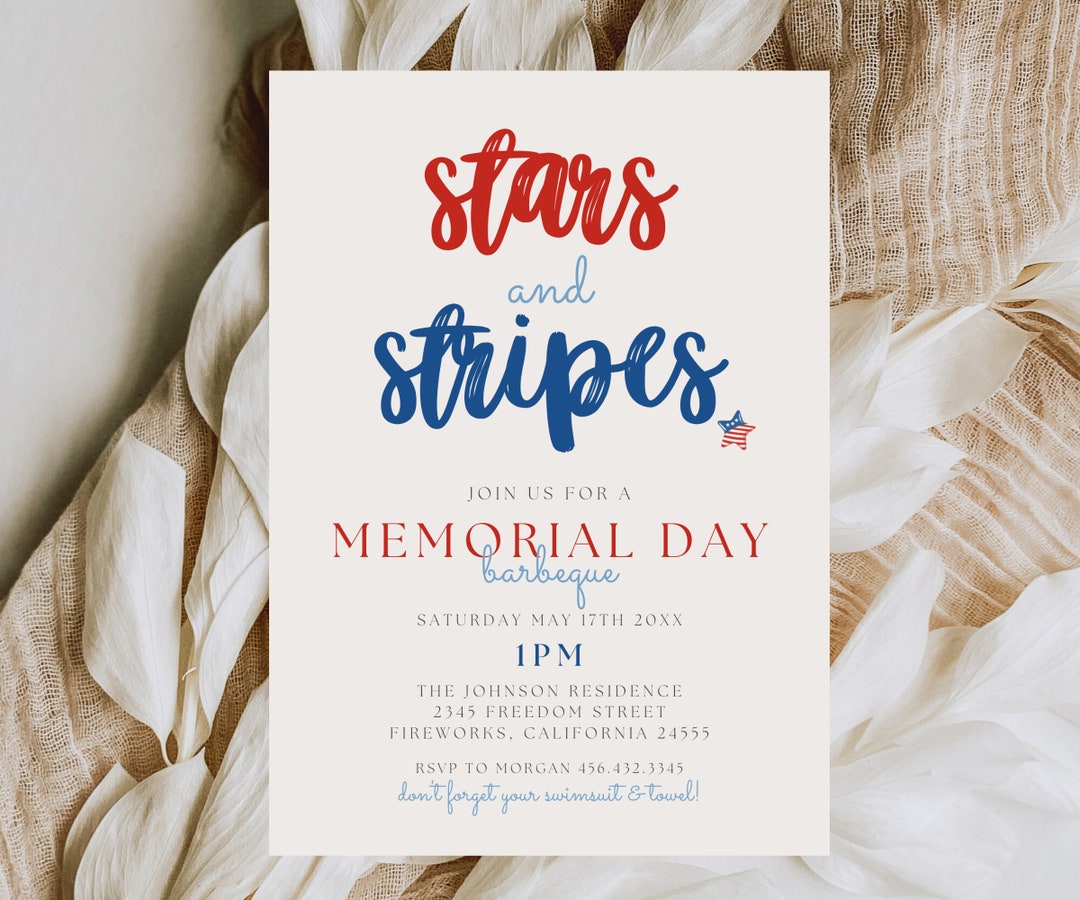 Memorial Day Invitation, Memorial Day BBQ, Patriotic Invite, July 4th ...