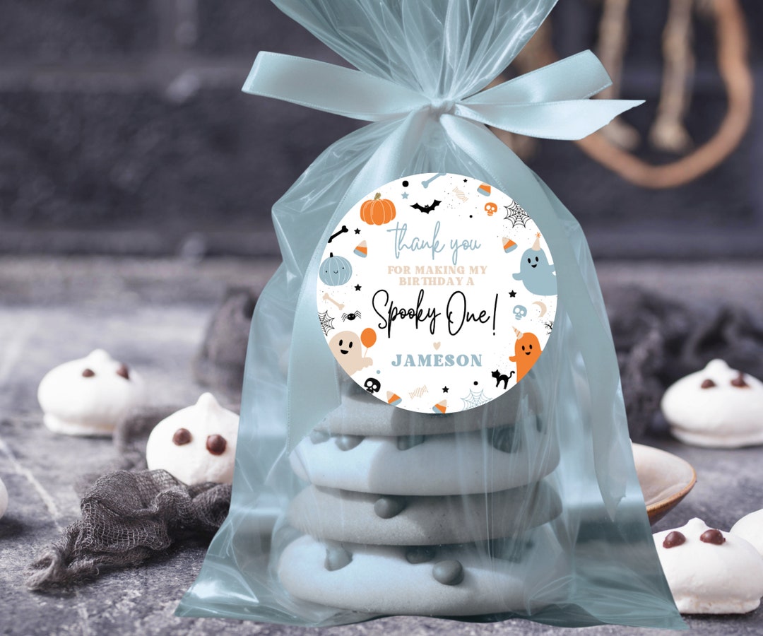Halloween Birthday Thank You Favor Sicker Boyl 1st First Birthday Ghost ...
