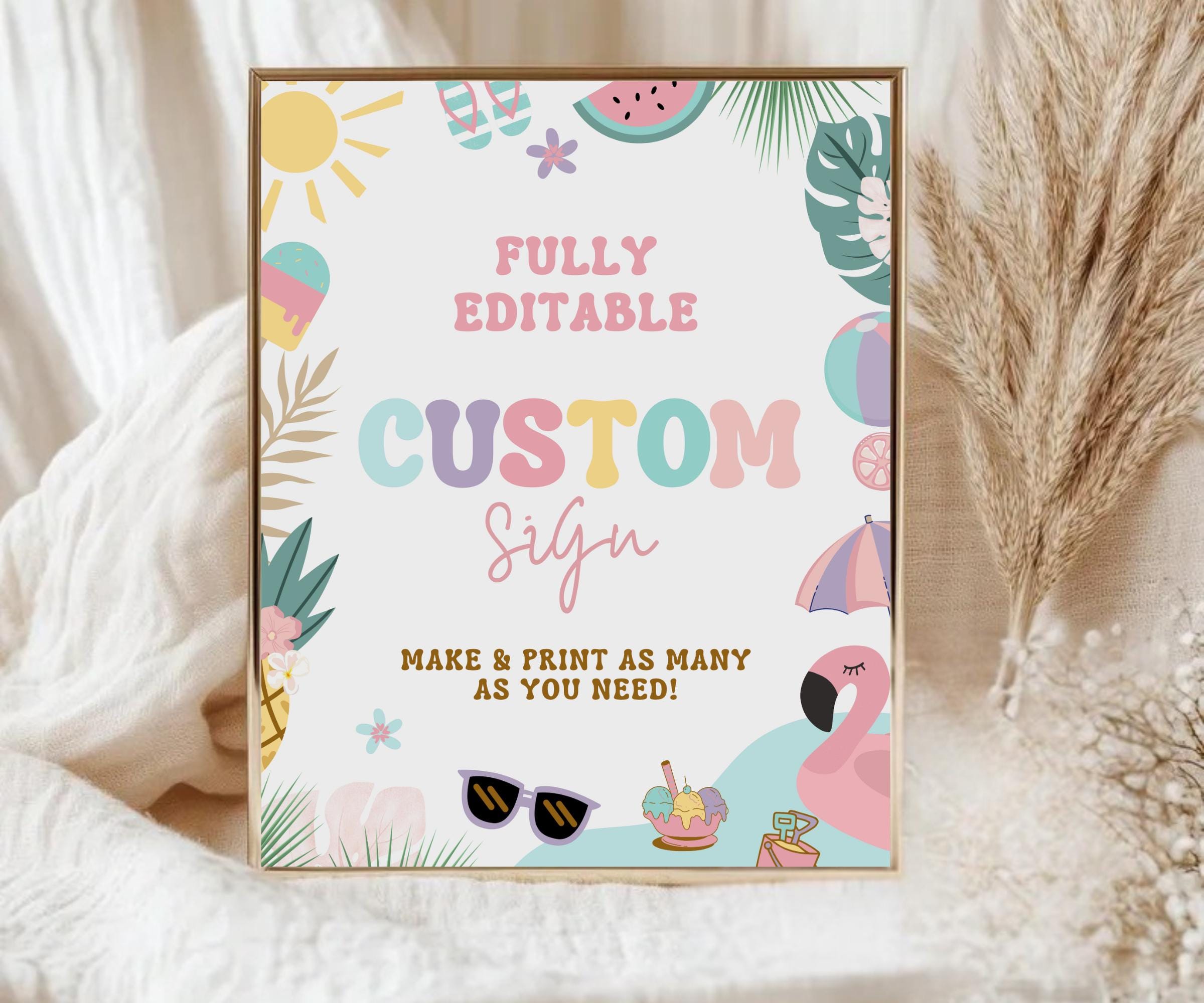 Editable Pool Party Editable Sign Tropical Splish Splash Girly Pool ...