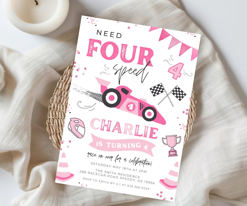 Need FOUR Speed Birthday Invitation, Editable Template, Vintage Race ...