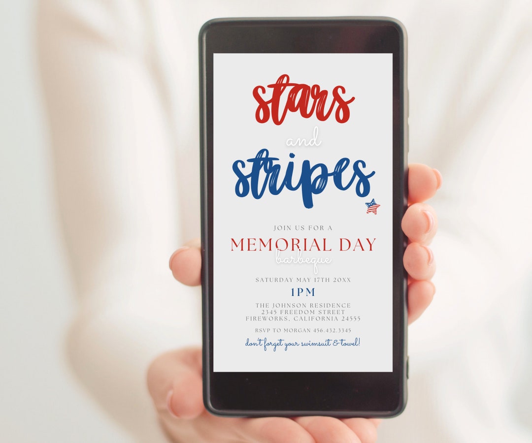 Memorial Day Invitation, Memorial Day BBQ, Patriotic Invite, July 4th ...