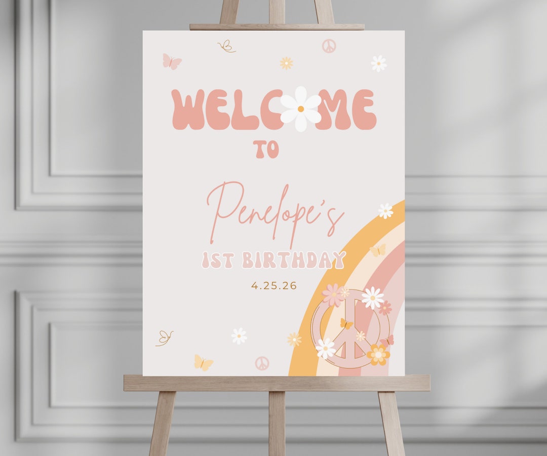 EDITABLE First Birthday Groovy One Birthday Party Welcome Sign 1st ...