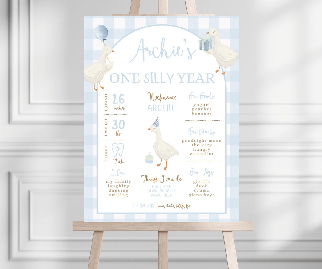 One Silly Goose Milestone Board Template | Editable Blue Goose 1st ...