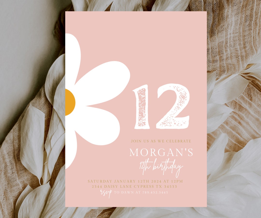 Editable Daisy Birthday Party Invitation Boho Daisy 12th Birthday Girl ...