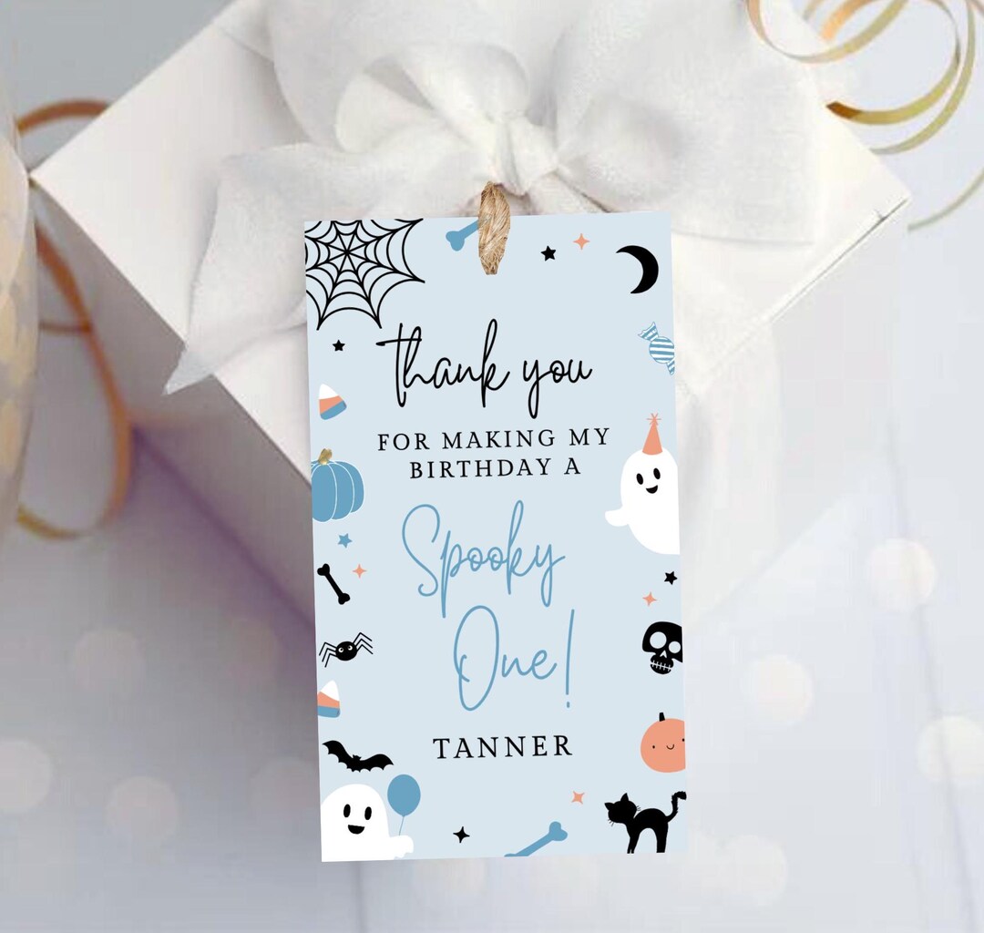 Halloween Birthday Thank You Favor Tag Boy 1st First Birthday Ghost ...