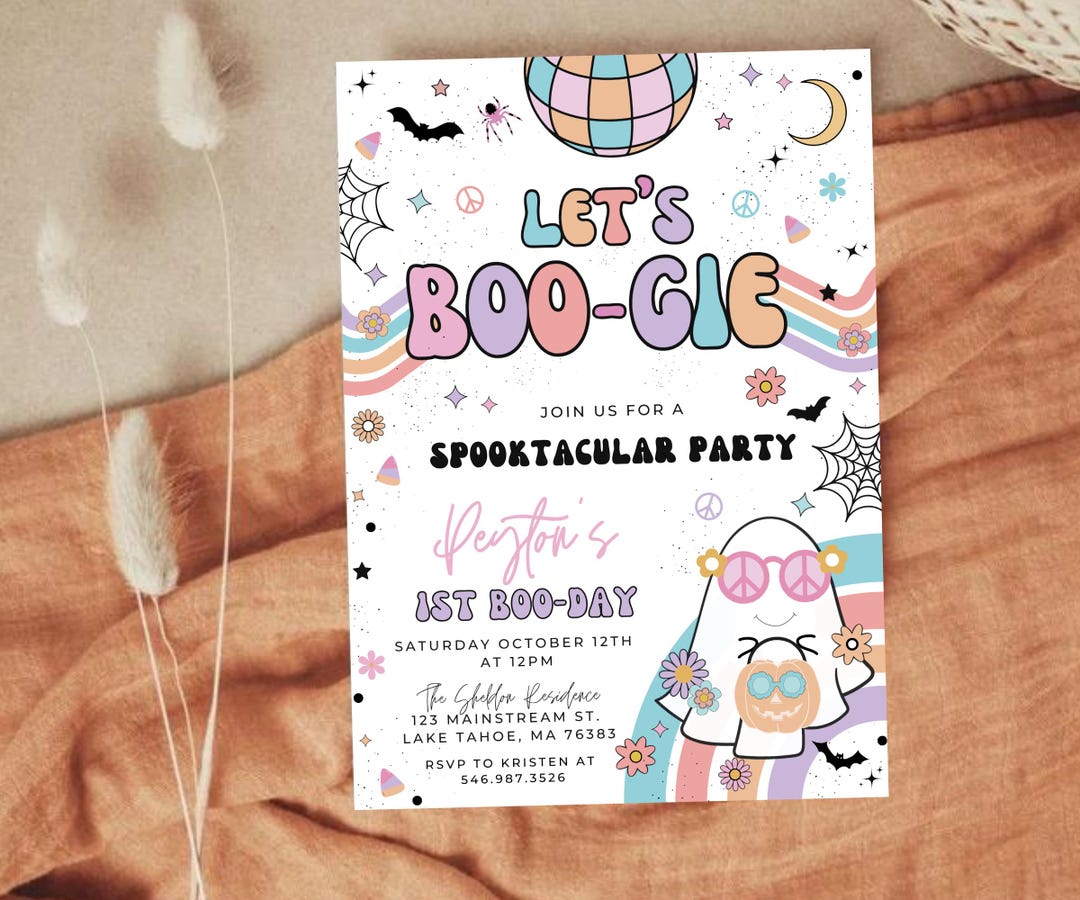 Halloween Ghost Lets Boogie Birthday Party Invitation, Lets Go Ghouls ...