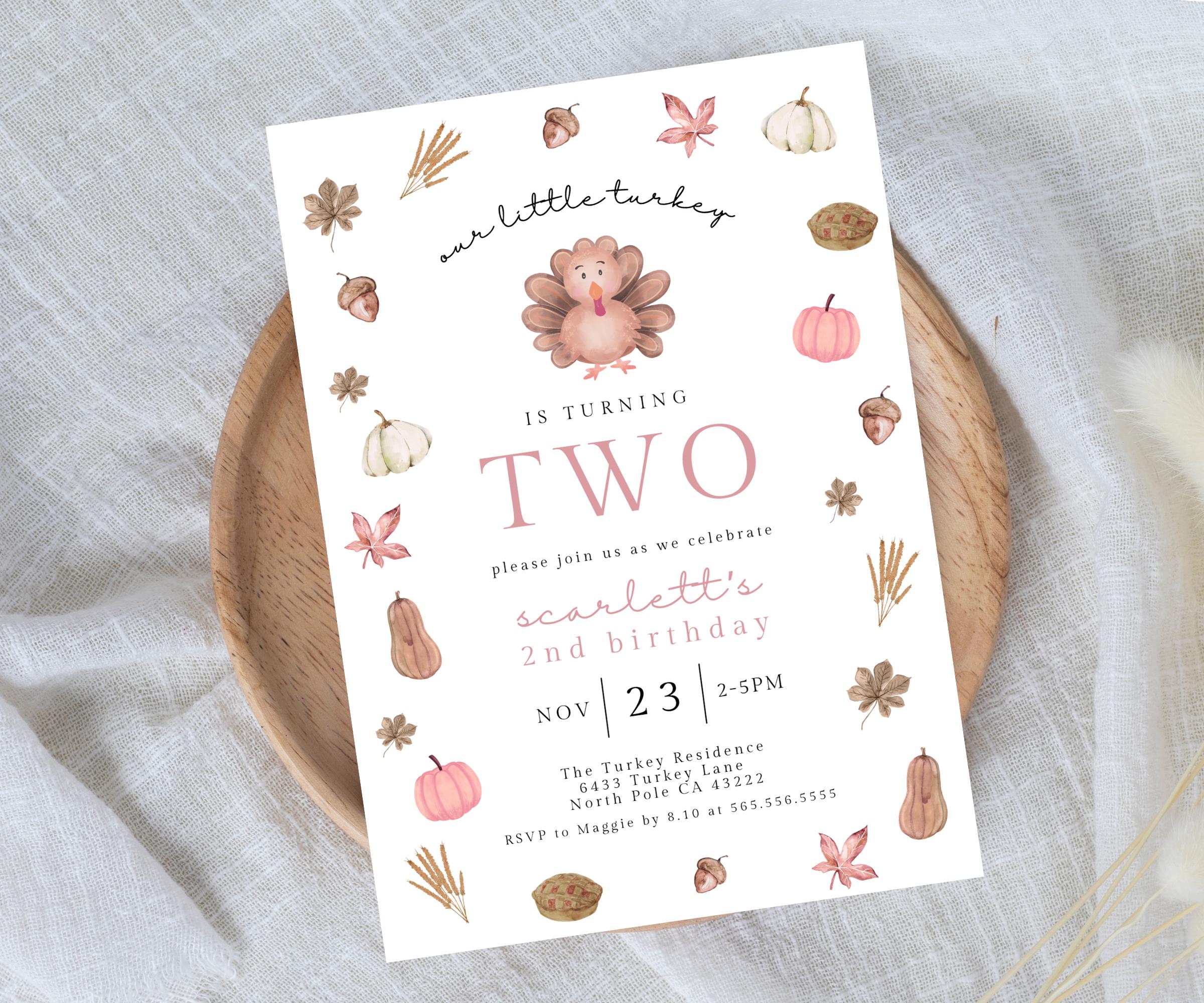 Our Little Turkey Girl 2nd Birthday Invitation | Our Little Turkey is ...