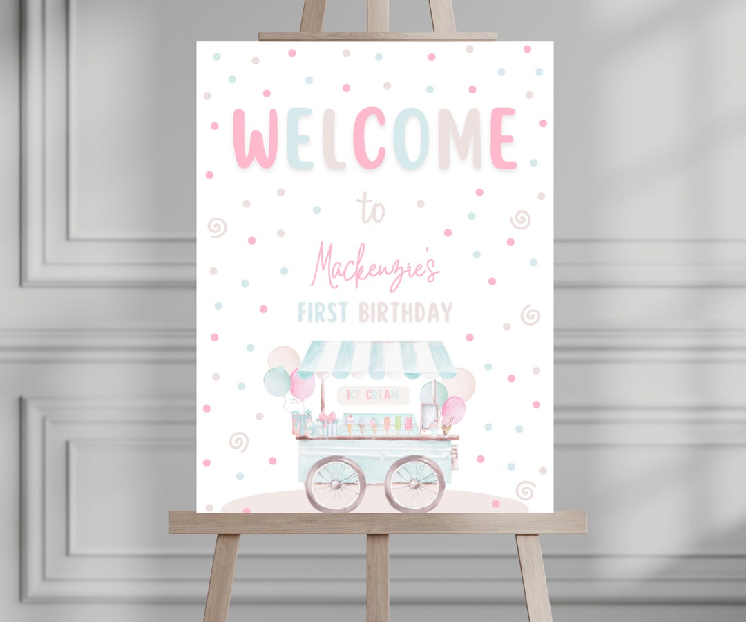 Editable Ice Cream Party Welcome Sign Ice Cream Birthday Welcome Ice ...