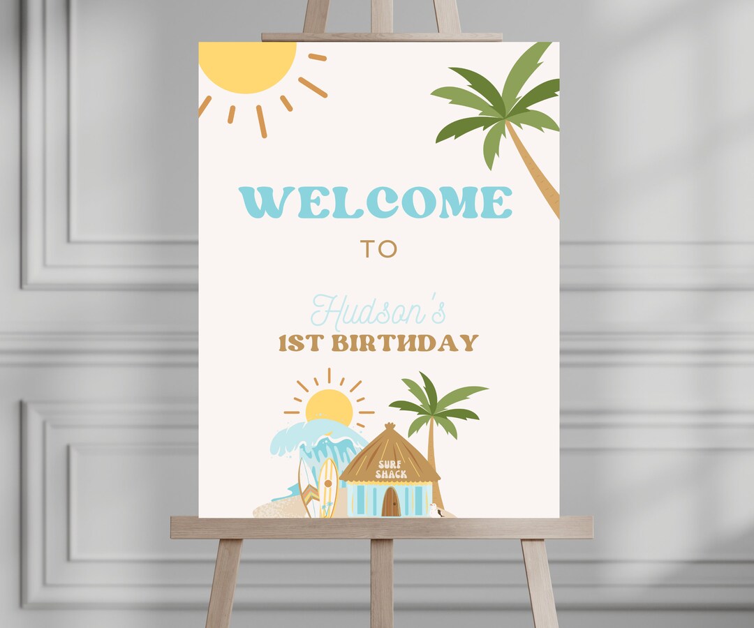 The Big One Welcome Sign, 1st Birthday Welcome Sign, Surf Beach Theme ...