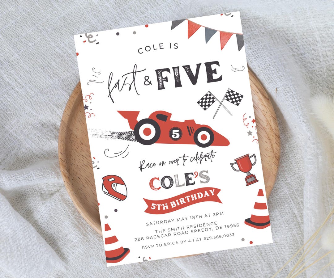 Fast and Five Birthday Invitation, 5th Birthday, Race Car Invitation ...