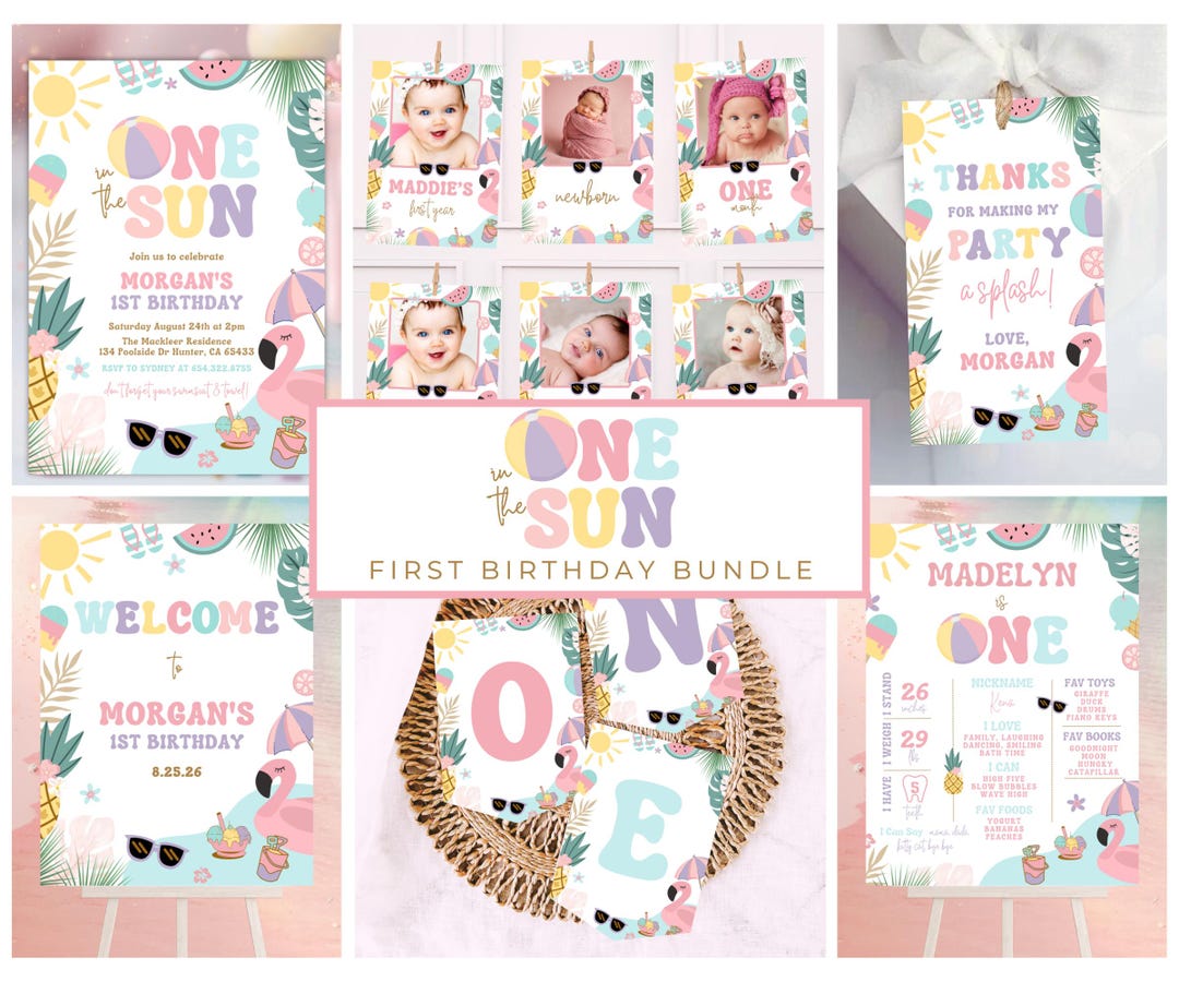 Editable Tropical Summer Splish Splash One in the Sun 1st Birthday ...