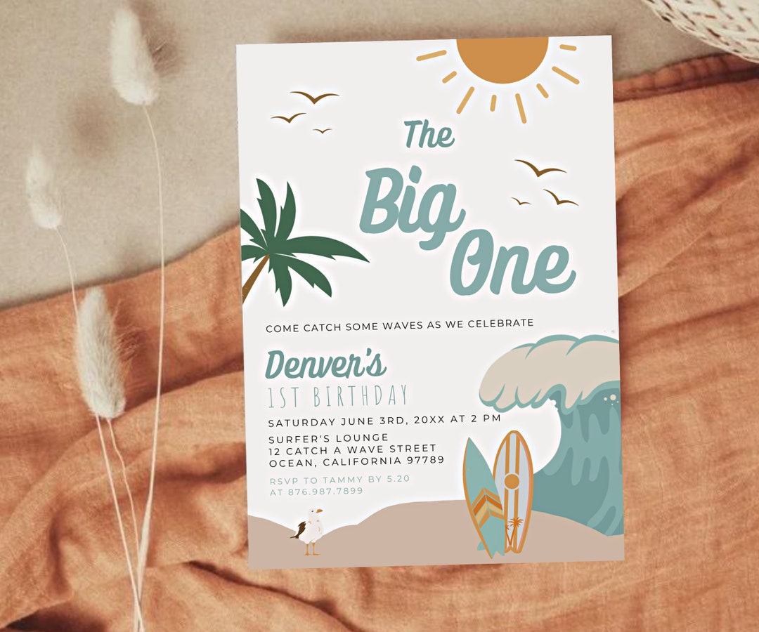 Surf Boy Birthday Invite, KOA the Big One Birthday Invitation, Boy 1st ...