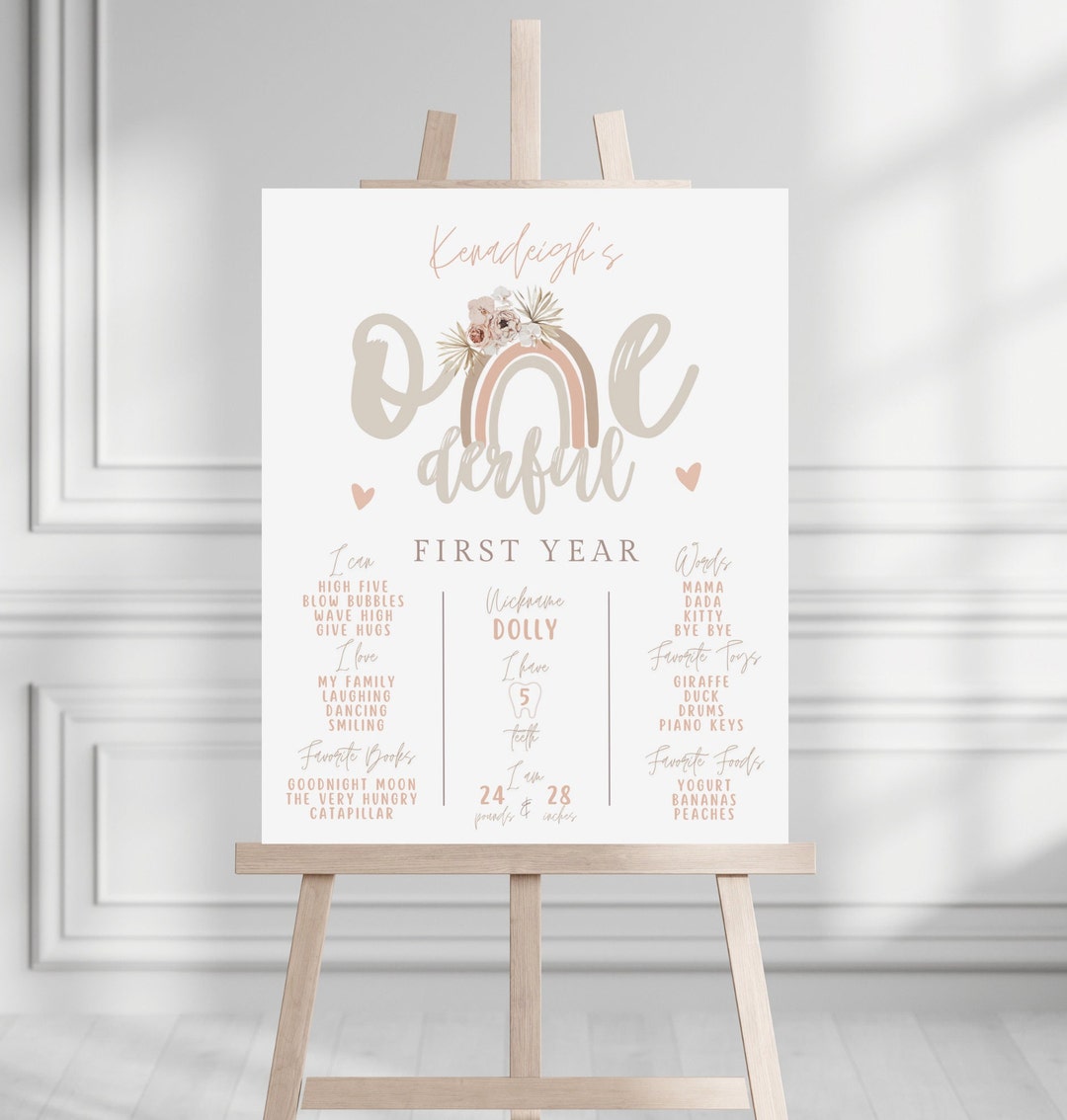 Editable Onederful Milestone Poster, Modern Rainbow First Birthday Sign ...