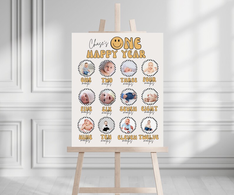 EDITABLE One Happy Dude First Year Board, Smiley Face 1st Birthday ...
