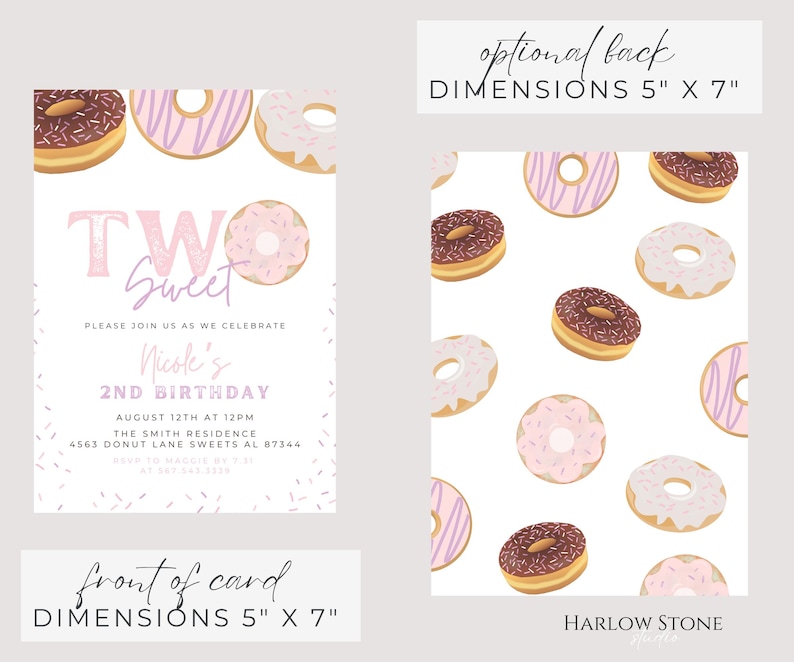 Donut 2nd Birthday Invitation Girl, Editable Donut Birthday Invite, Two ...