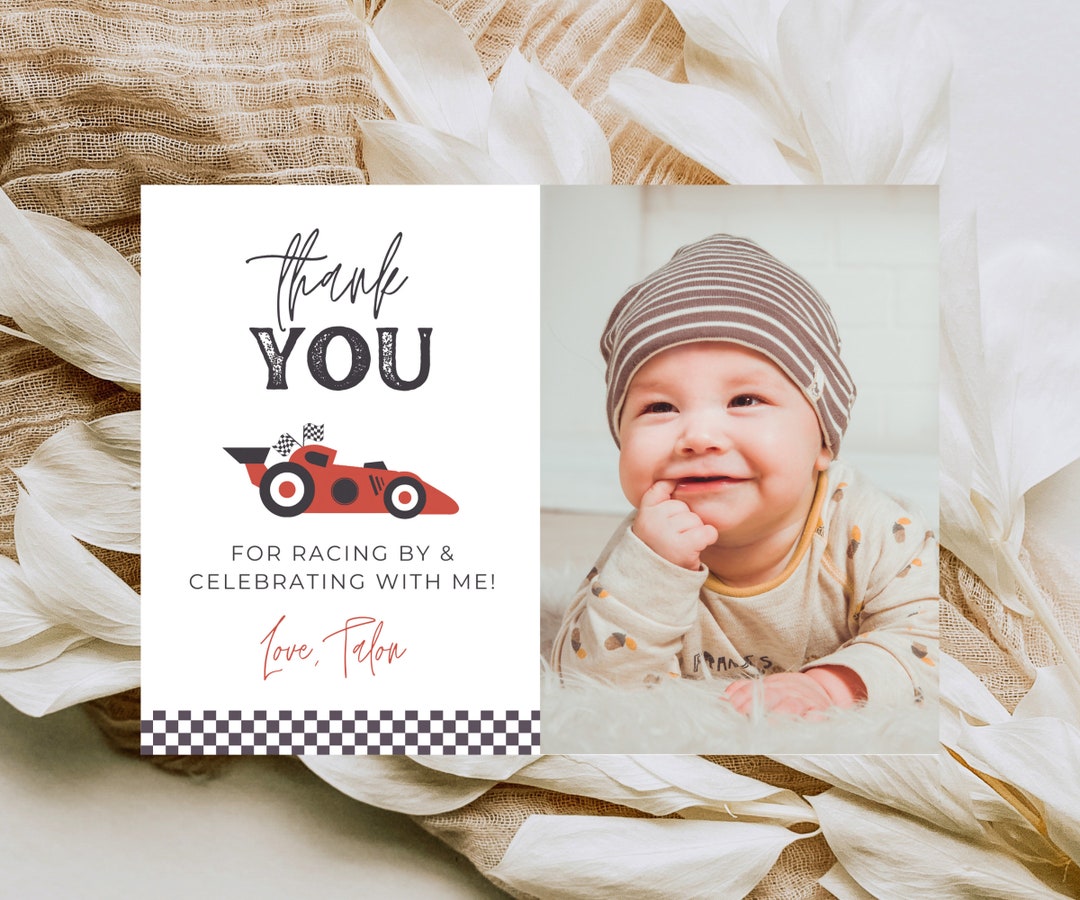 Boy First Lap Birthday Thank You Card, Racecar Thank You,fast ONE Thank ...