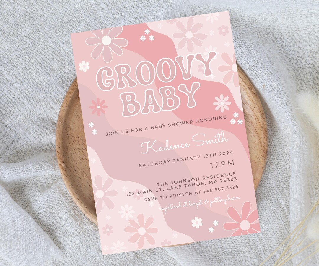 Groovy Baby Shower Invitation, Groovy Retro Baby Shower Template ...