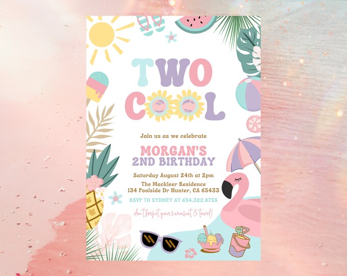 Two Cool Pool Party Birthday Family Shirts - Summer Bash Bday Girl, Mom ...