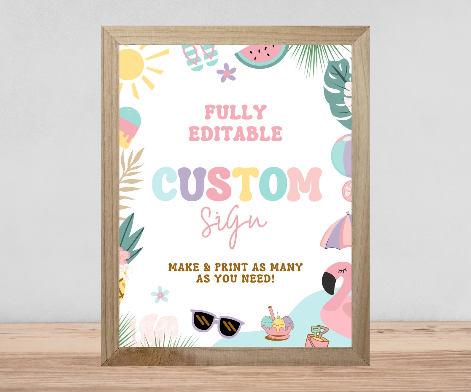 Editable Pool Party Editable Sign Tropical Splish Splash Girly Pool ...