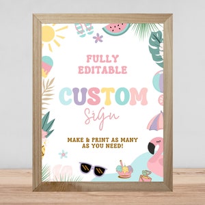 Editable Pool Party Editable Sign Tropical Splish Splash Girly Pool ...