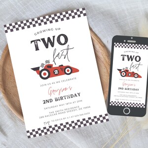 Editable Growing up TWO Fast Birthday Invitation, Editable Racing Car ...