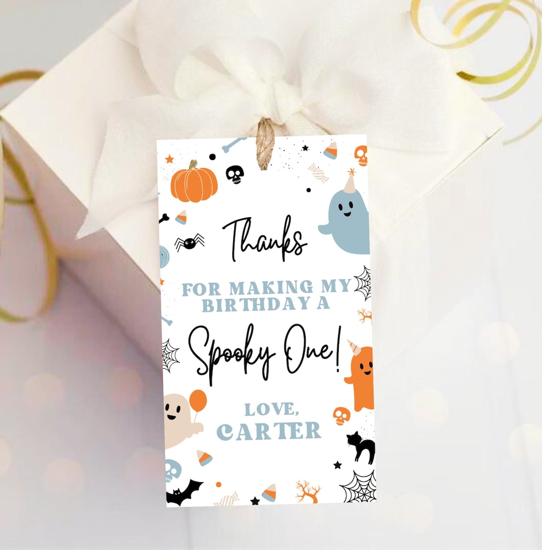 Halloween Birthday Thank You Favor Tags Boy 1st First Birthday Ghost ...