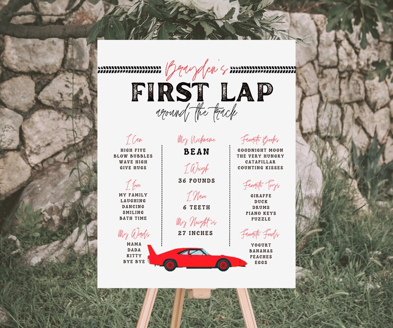 Race Car Birthday Milestone Sign My First Year Birthday Stats - Etsy
