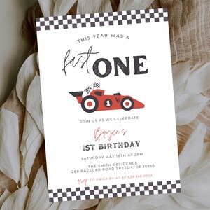 Boy First Lap Birthday Invitation, Fast ONE Birthday Invitation, Race ...