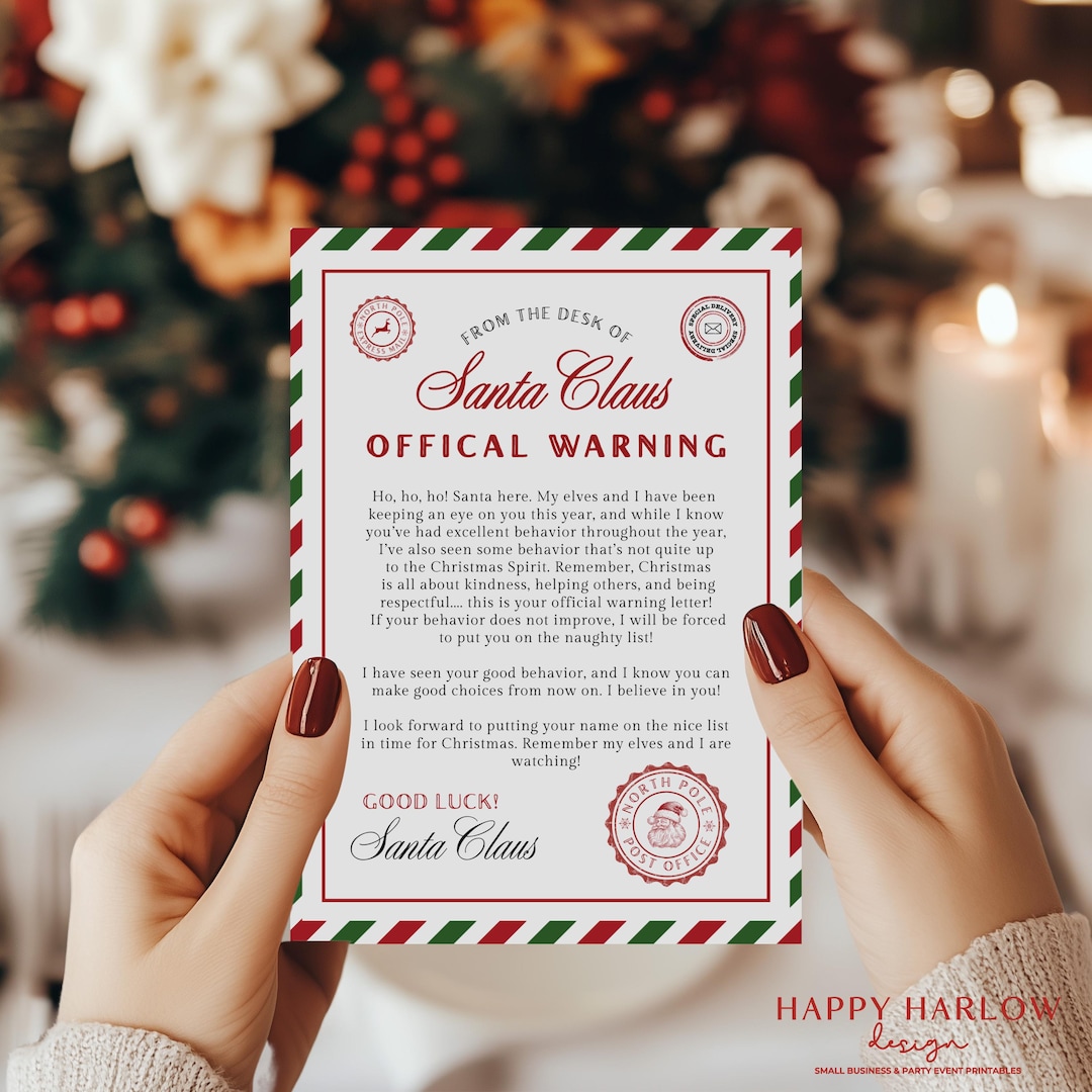 Editable Warning Letter From Santa Template, Printable North Pole SANTA ...