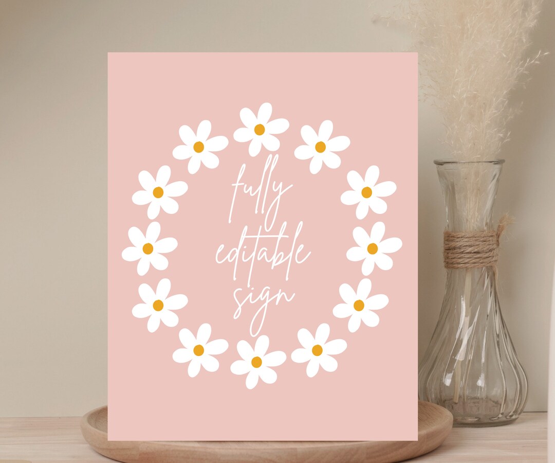 Editable Daisy Birthday Party Sign Fully Editable Boho Daisy Custom ...