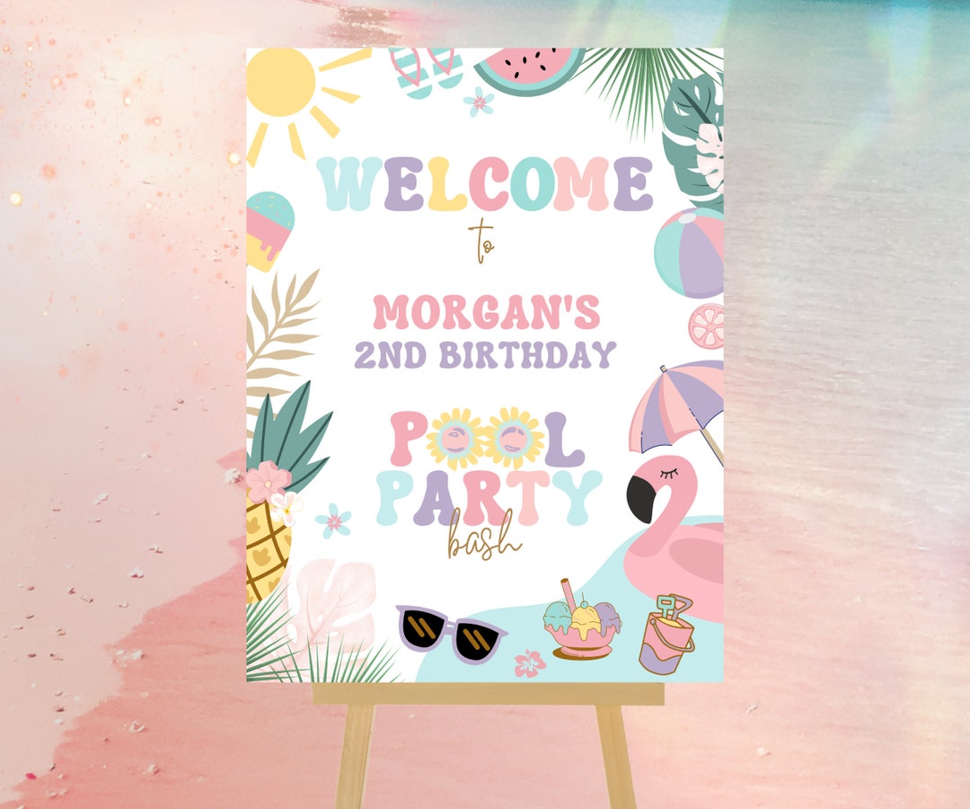 Editable Pool Party Welcome Sign Tropical Splish Splash Girly Pool ...