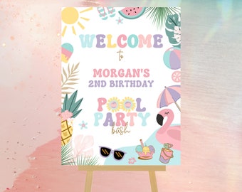 Editable Pool Party Welcome Sign Tropical Splish Splash Girly Pool ...