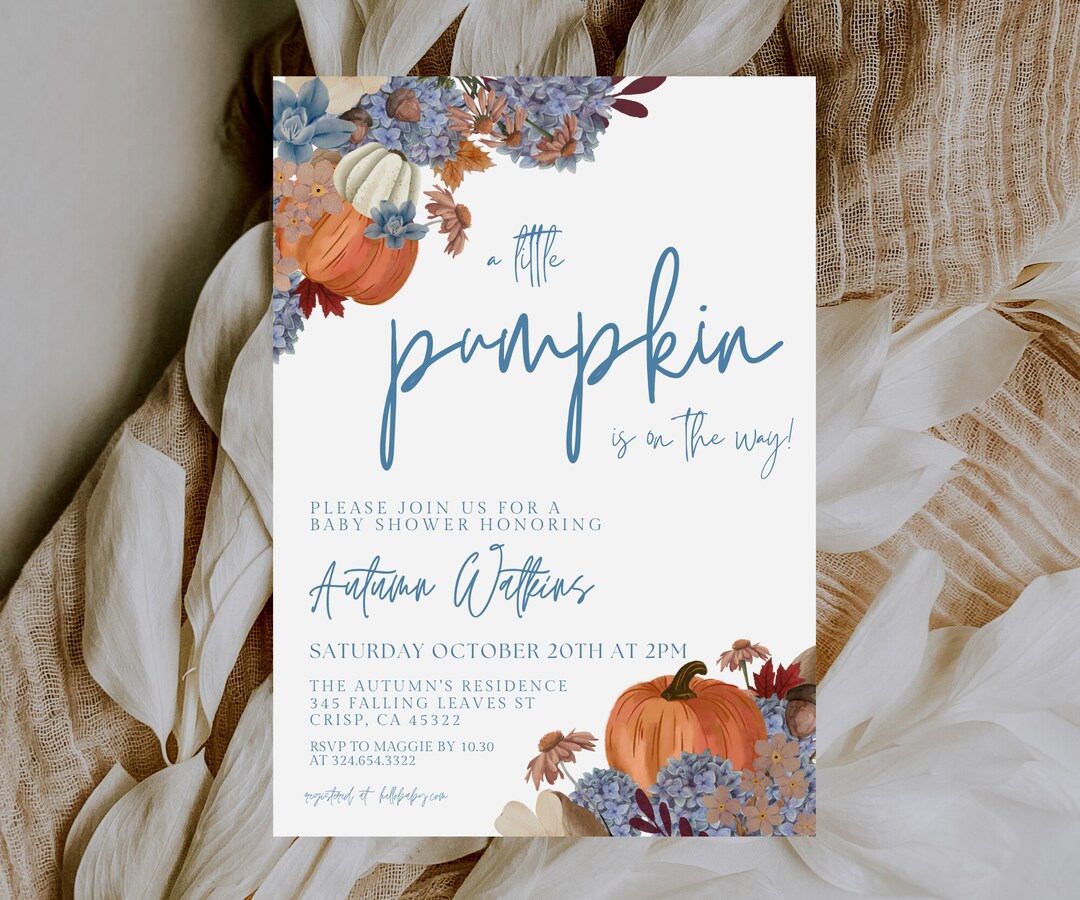 Autumn Baby Shower Invitation Template Download Fall Pumpkin Minimalist ...