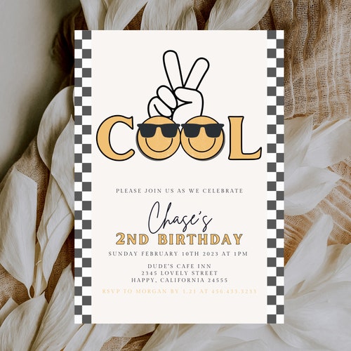 Two Cool Invite Boy Smile Face Birthday Invitation Smiley - Etsy