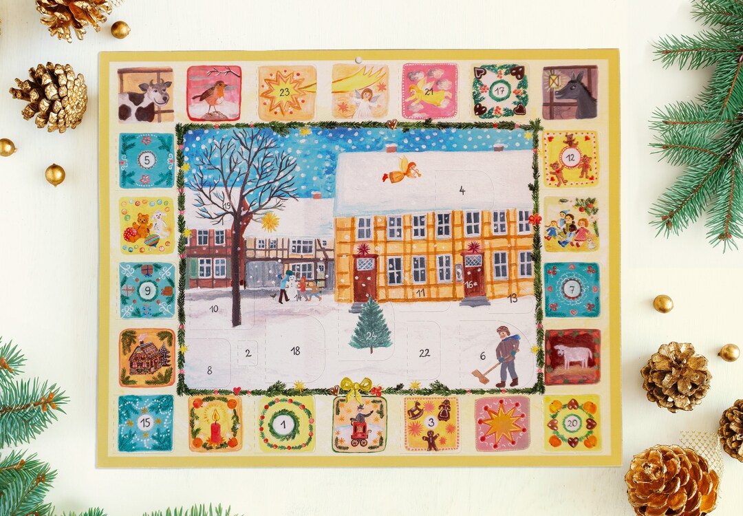 Advent Calendar Christmas Market Hand-painted Picture Calendar Advent ...