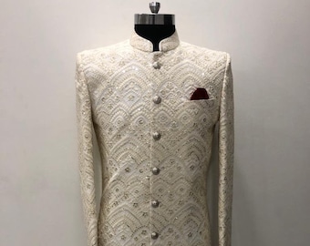 Hand Embroidered Wedding Wear Sherwani Set Sherwani for Men Mens ...