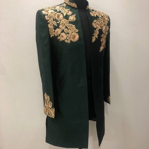 Hand Embroidered Front Open Sherwani | Indian Wedding Day Outfits ...