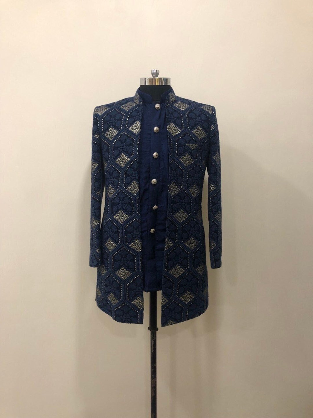 Handmade Mens Embroidered Open Shrug Set, With Kurta and Pajama Set - Etsy