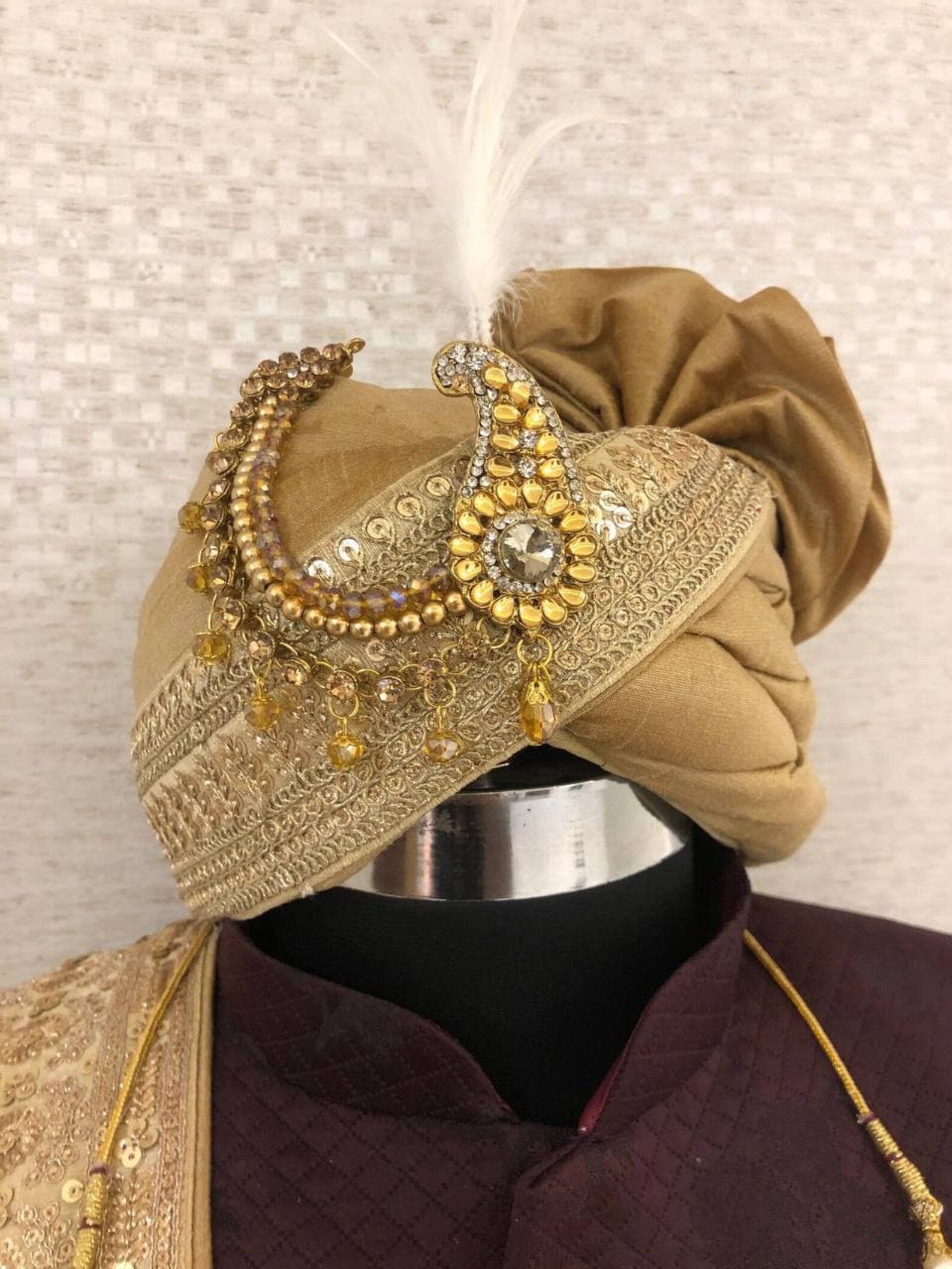 Mens Wedding Wear Self Textured Sherwani Turban & Shawl - Etsy