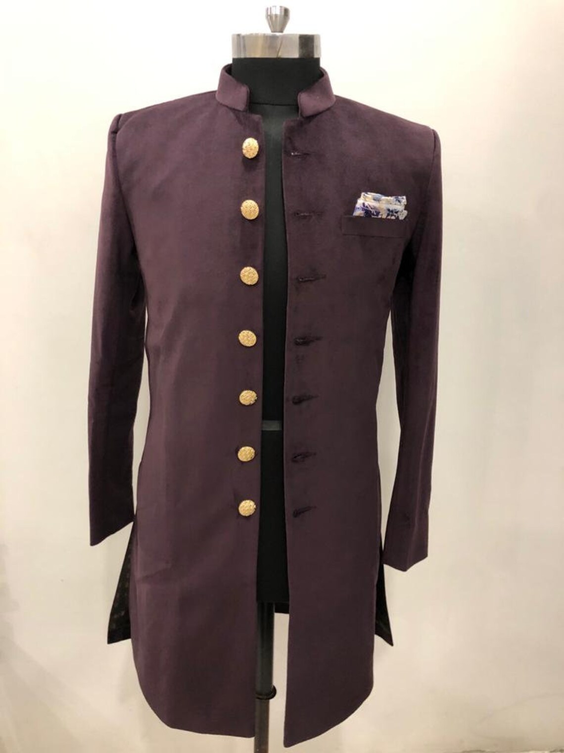 Solid Nawab Style Mens Sherwani sherwani Menmen Solid Velvet | Etsy