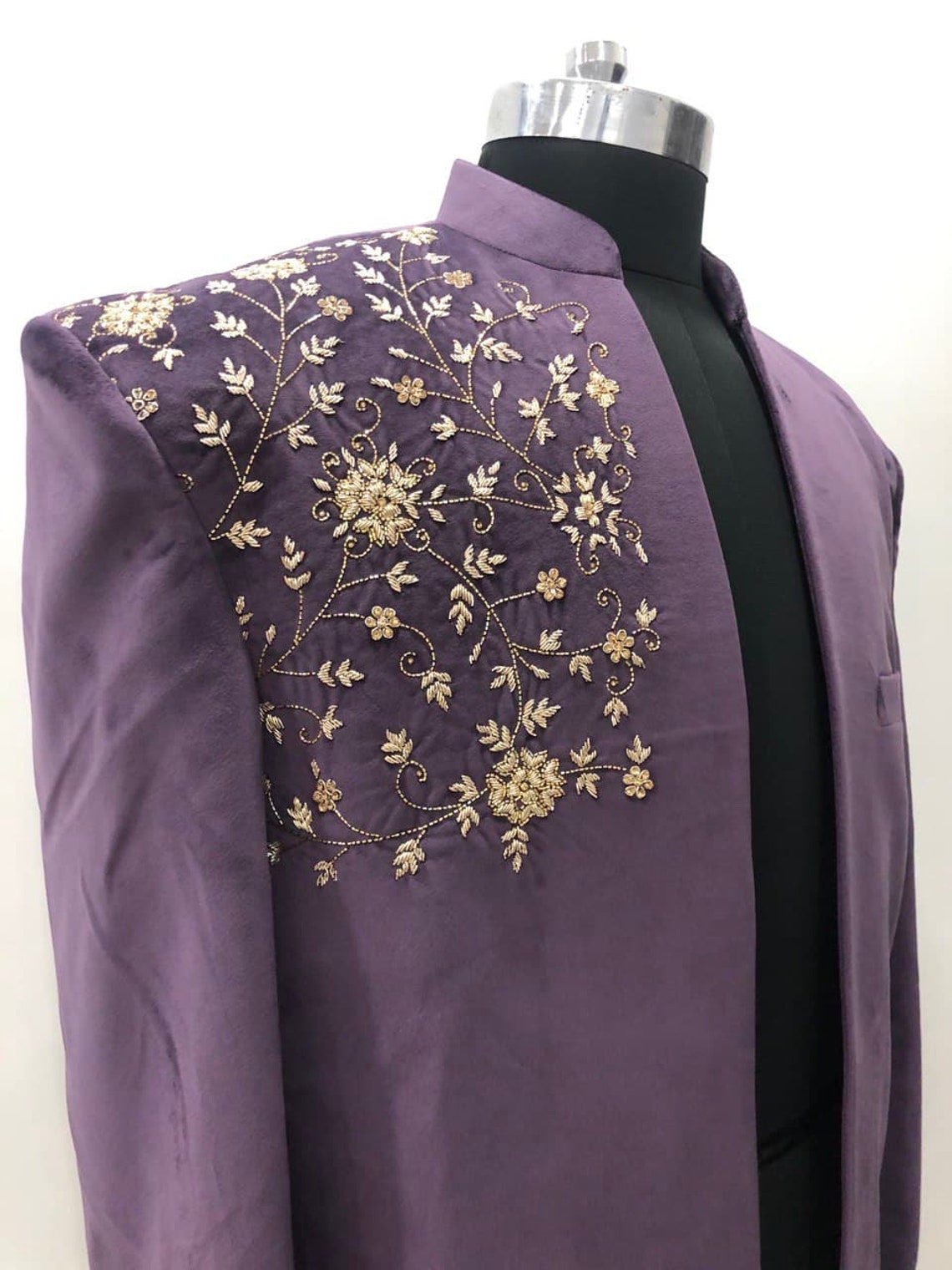 Hand Embroidered Front Open Sherwani With Kurta Pajama | Etsy