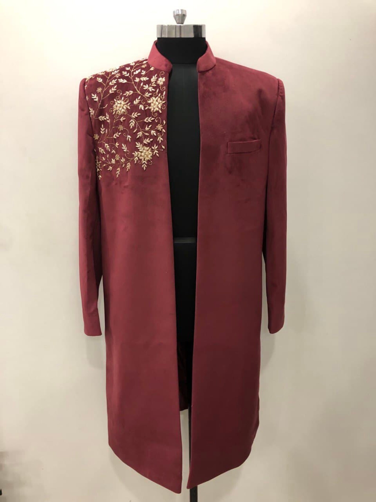 Hand Embroidered Front Open Sherwani With Kurta Pajama | Indian Wedding ...