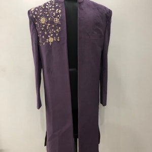 Hand Embroidered Front Open Sherwani With Kurta Pajama | Indian Wedding ...