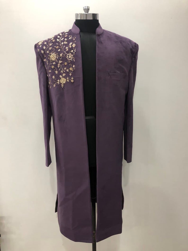 Hand Embroidered Front Open Sherwani With Kurta Pajama | Indian Wedding ...