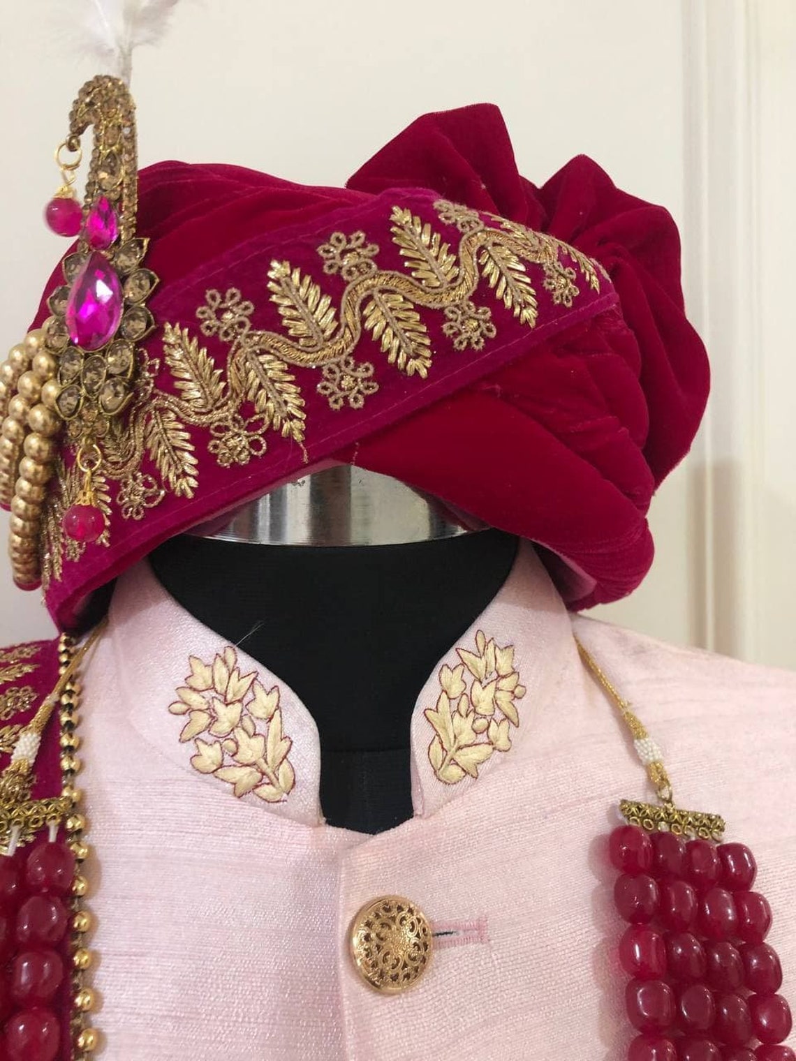 Mens Wedding Wear Self Textured Sherwani Turban & Shawl | Etsy