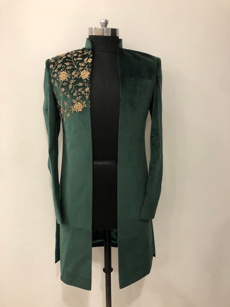Hand Embroidered Front Open Sherwani With Kurta Pajama - Etsy
