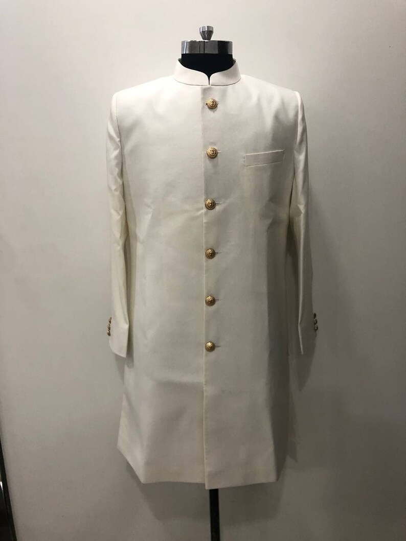 Handmade Solid Nawabi Sherwani With Pajamas| Indian Wedding Wear ...