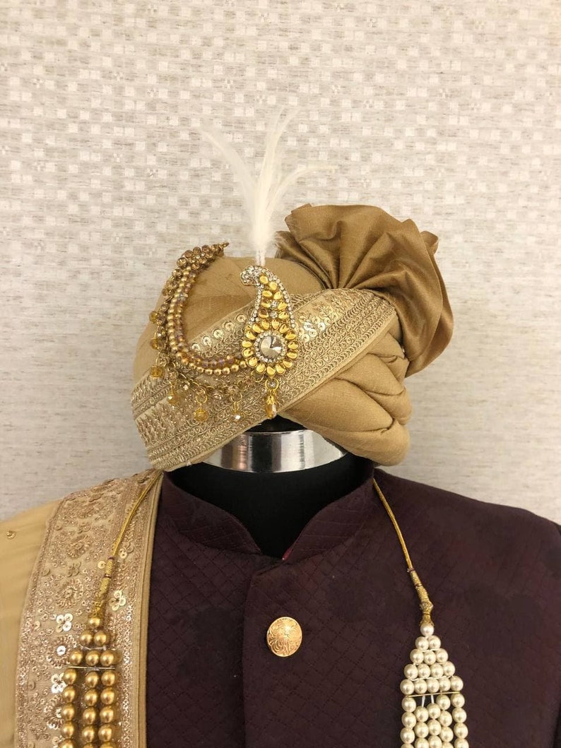 Mens Wedding Wear Self Textured Sherwani Turban & Shawl - Etsy